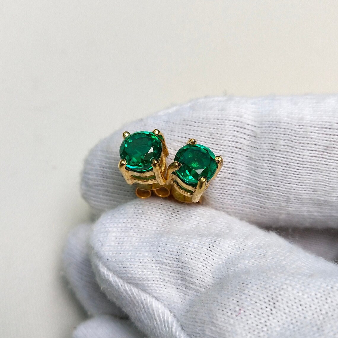 Lab Created Emerald Stud Earrings 925 sterling silver | Etsy