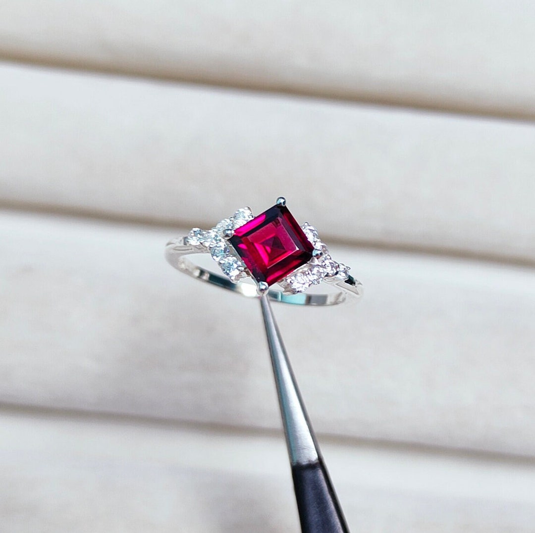 Rhodolite Garnet Ring Square Cut Rhodolite Garnet Ring Sterling Silver ...