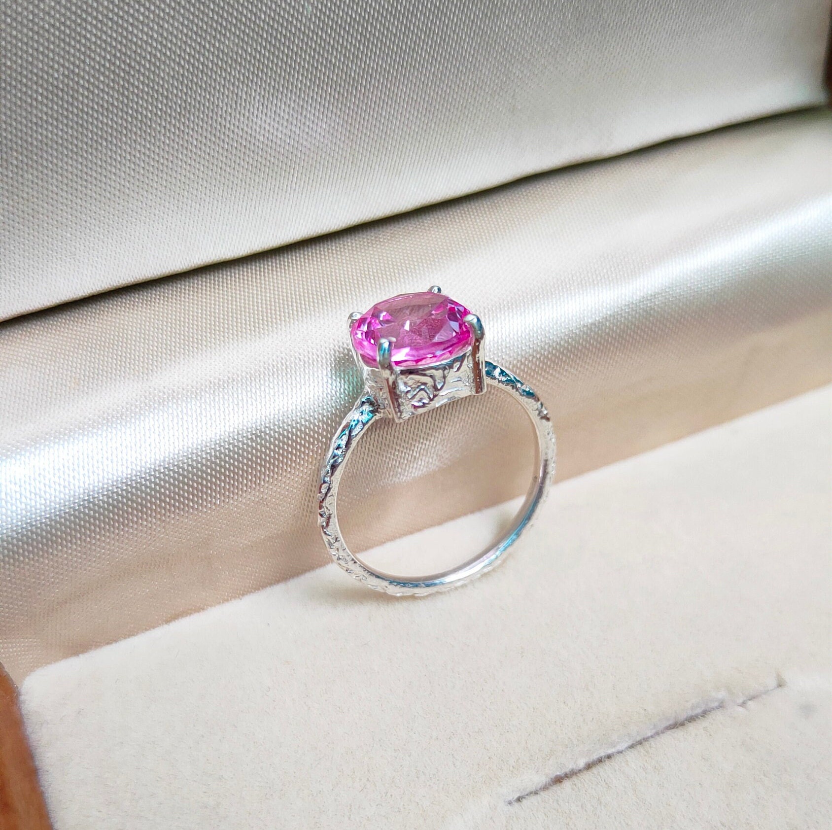 Pink Diamond Ring, Round Pink Diamond Ring, 925 Sterling Silver Ring ...