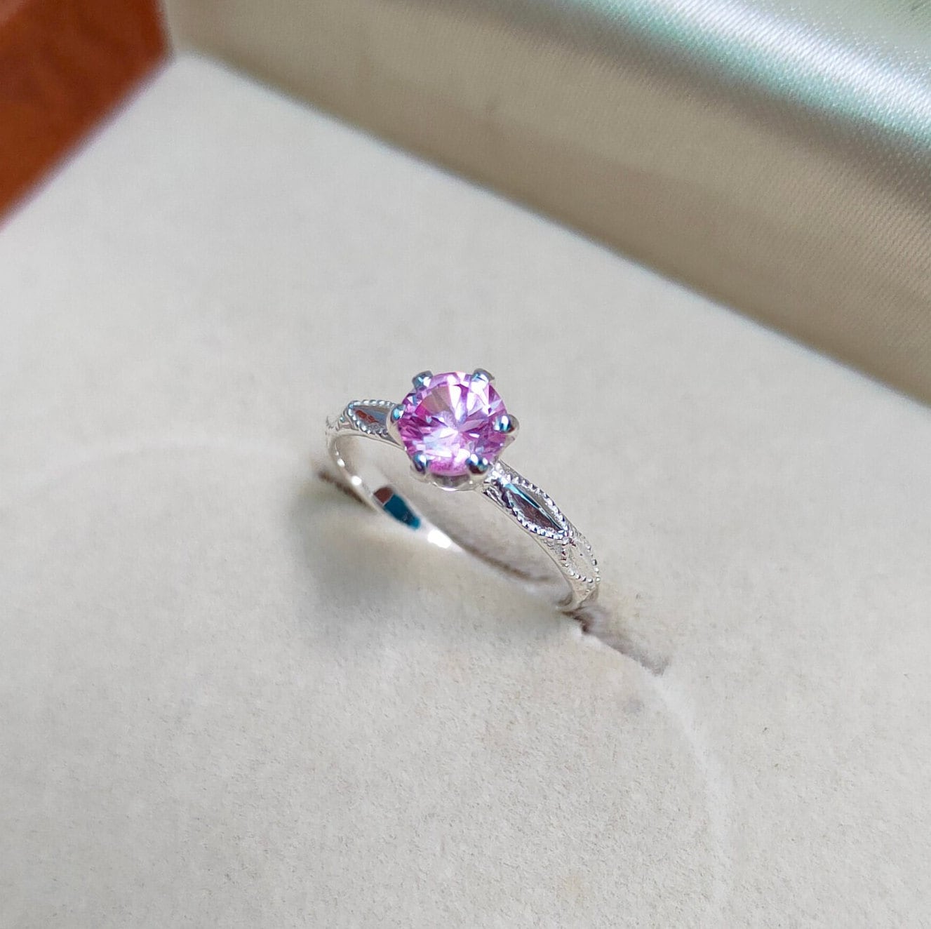Pink Diamond Ring, Round Pink Diamond Ring, 925 Sterling Silver Ring ...