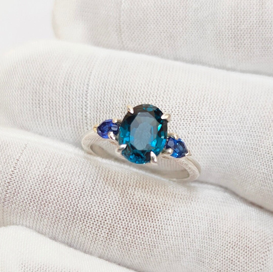 Ocean Teal Sapphire Ring, Oval Cut Teal Sapphire Ring, 925 Sterling ...