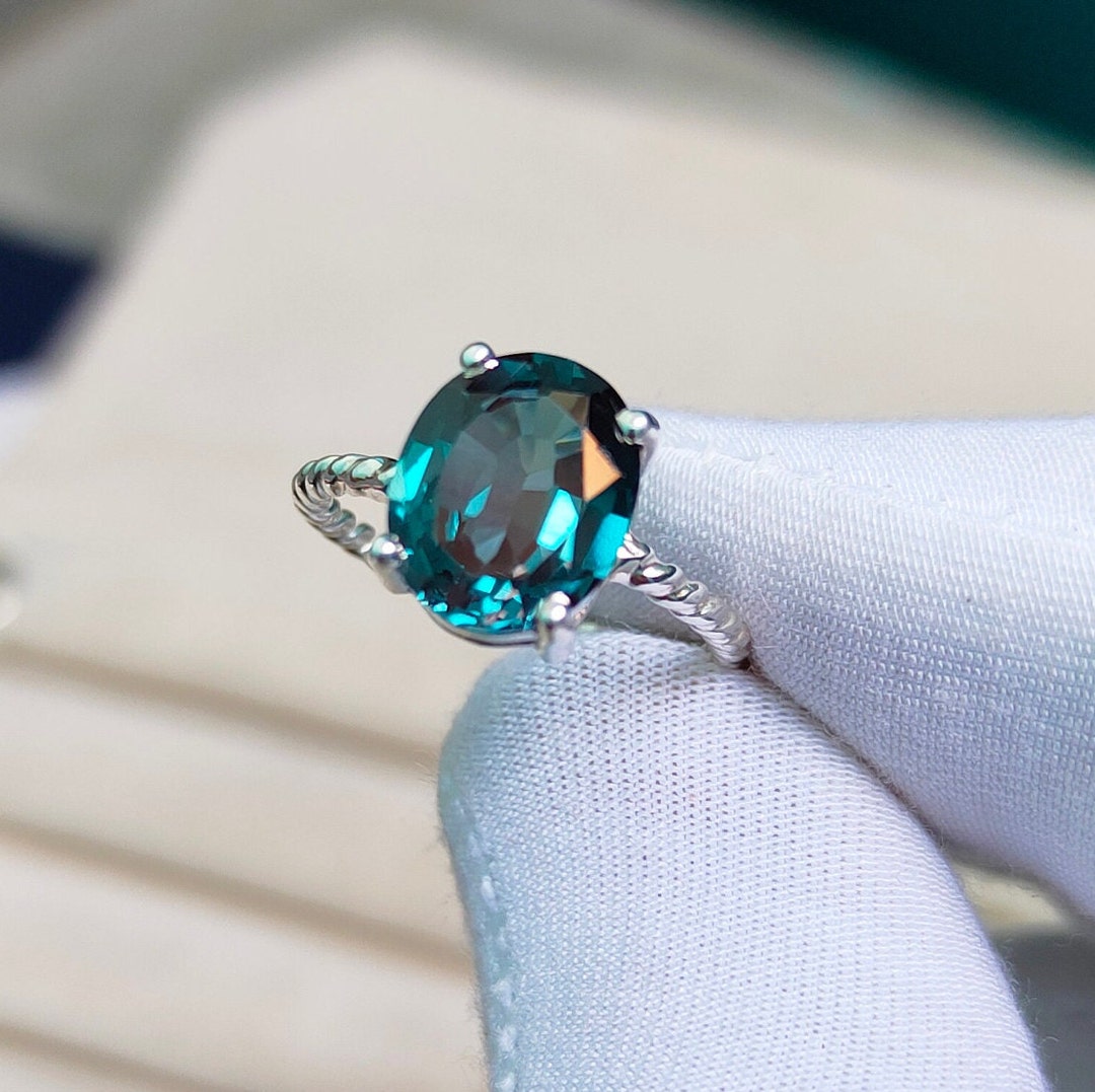 Ocean Teal Sapphire Ring, Oval Cut Teal Sapphire Ring, 925 Sterling ...