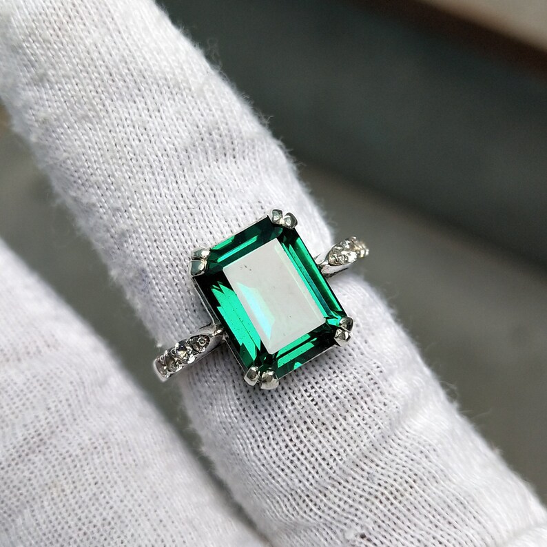 Lab Created Emerald Ring Octagon Cut Lab Emerald Ring 925 - Etsy
