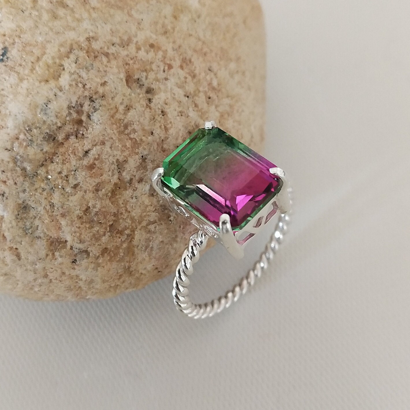 Watermelon Tourmaline Ring 925 Sterling Silver Ring | Etsy
