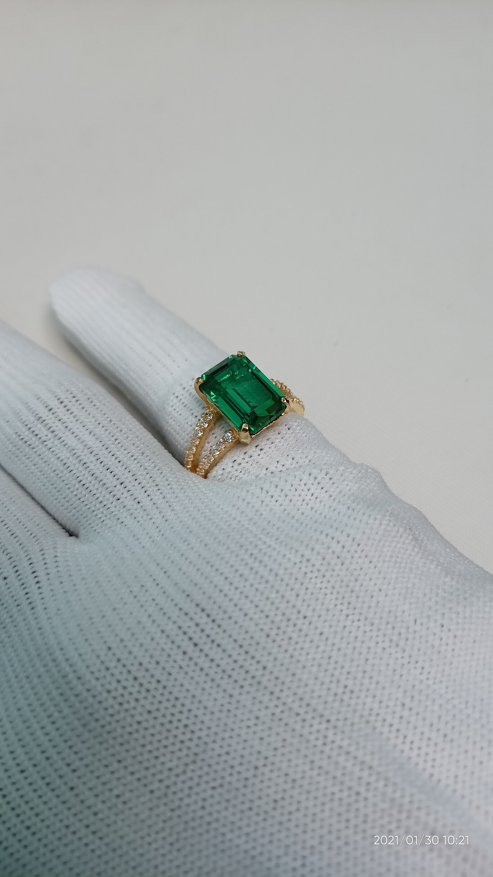 Lab Created Emerald Ring, Octagon Cut Lab Emerald Ring, 925 Sterling ...