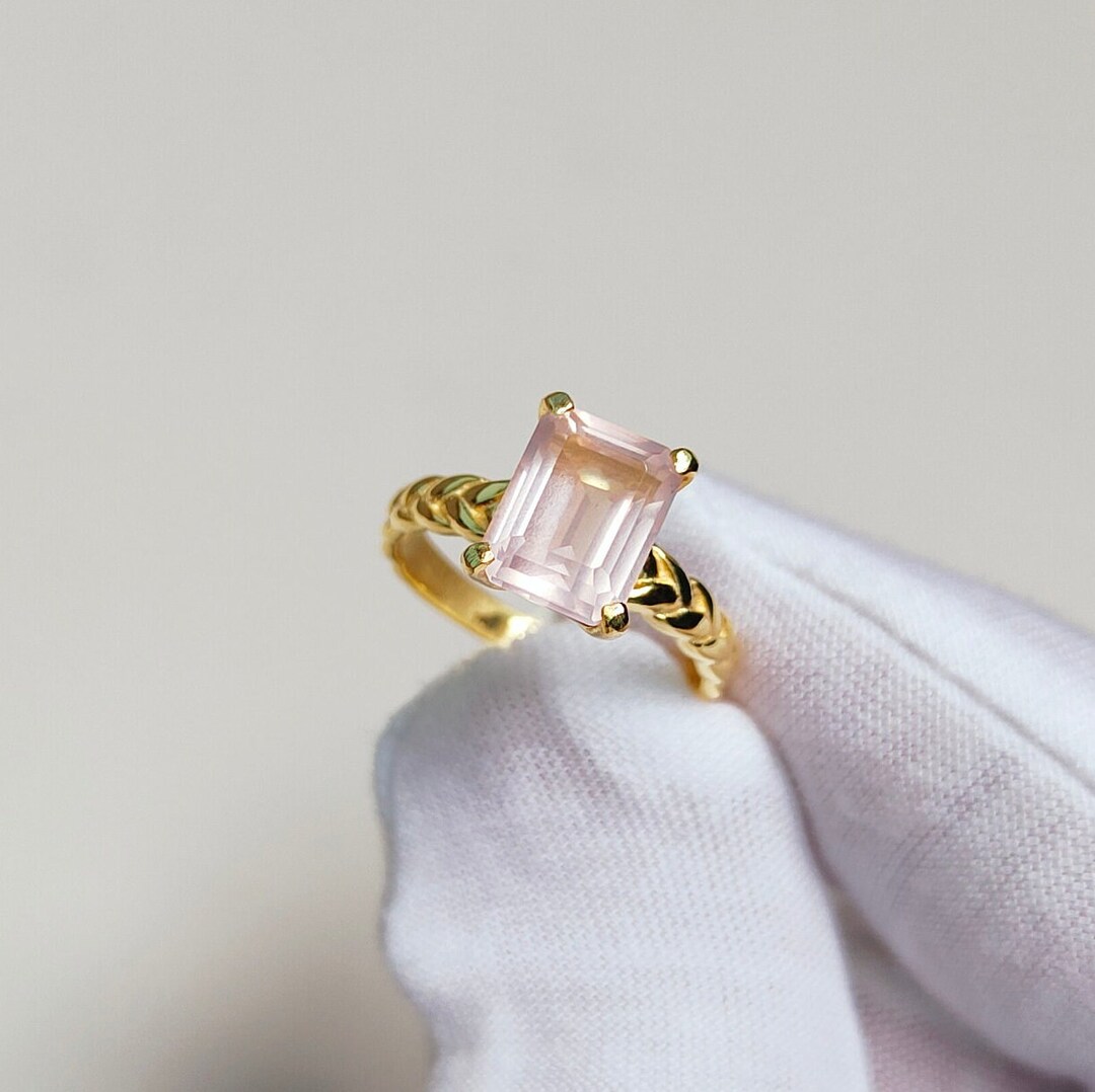 Natural Pink Quartz Ring Octagon Cut Pink Quartz Ring 925 Sterling ...