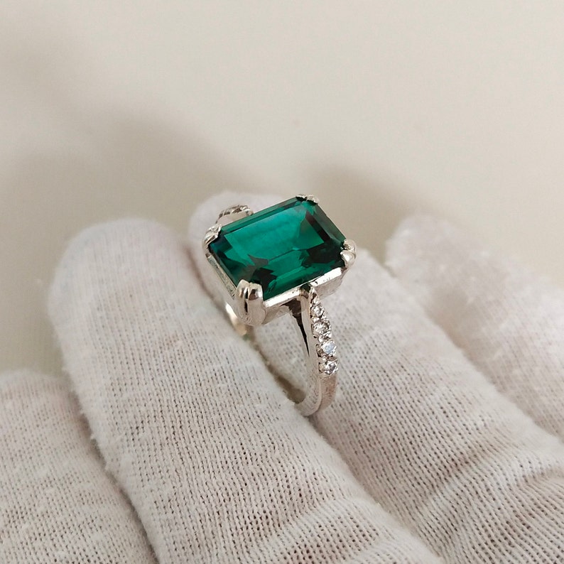 Lab Created Emerald Ring Octagon Cut Lab Emerald Ring 925 - Etsy