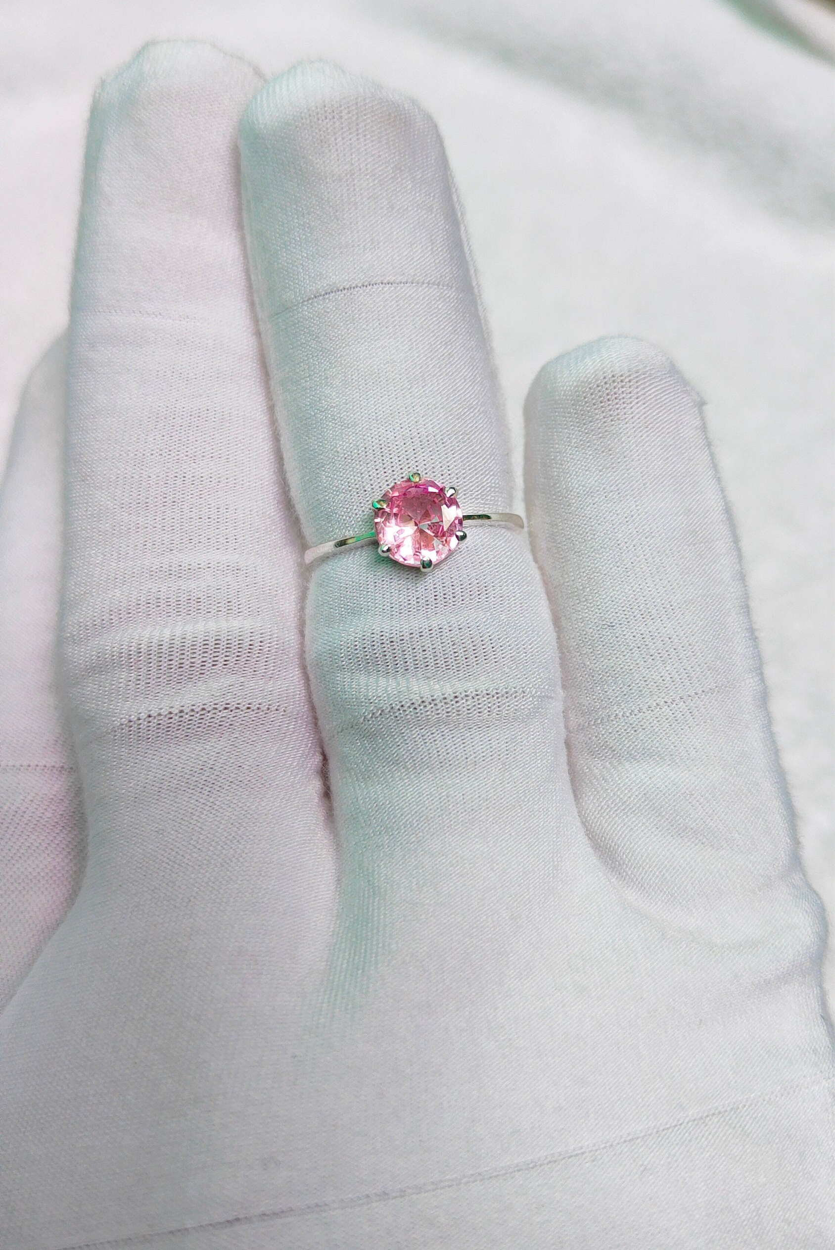 Pink Diamond Ring, Round Pink Diamond Ring, 925 Sterling Silver Ring ...