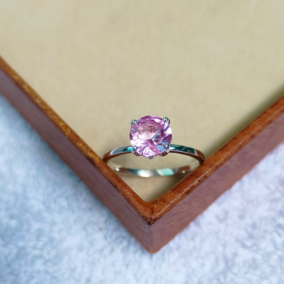 Pink Diamond Ring, Round Pink Diamond Ring, 925 Sterling Silver Ring ...