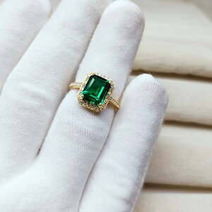 Lab Created Emerald Ring, Octagon Cut Lab Emerald Ring, 925 Sterling ...