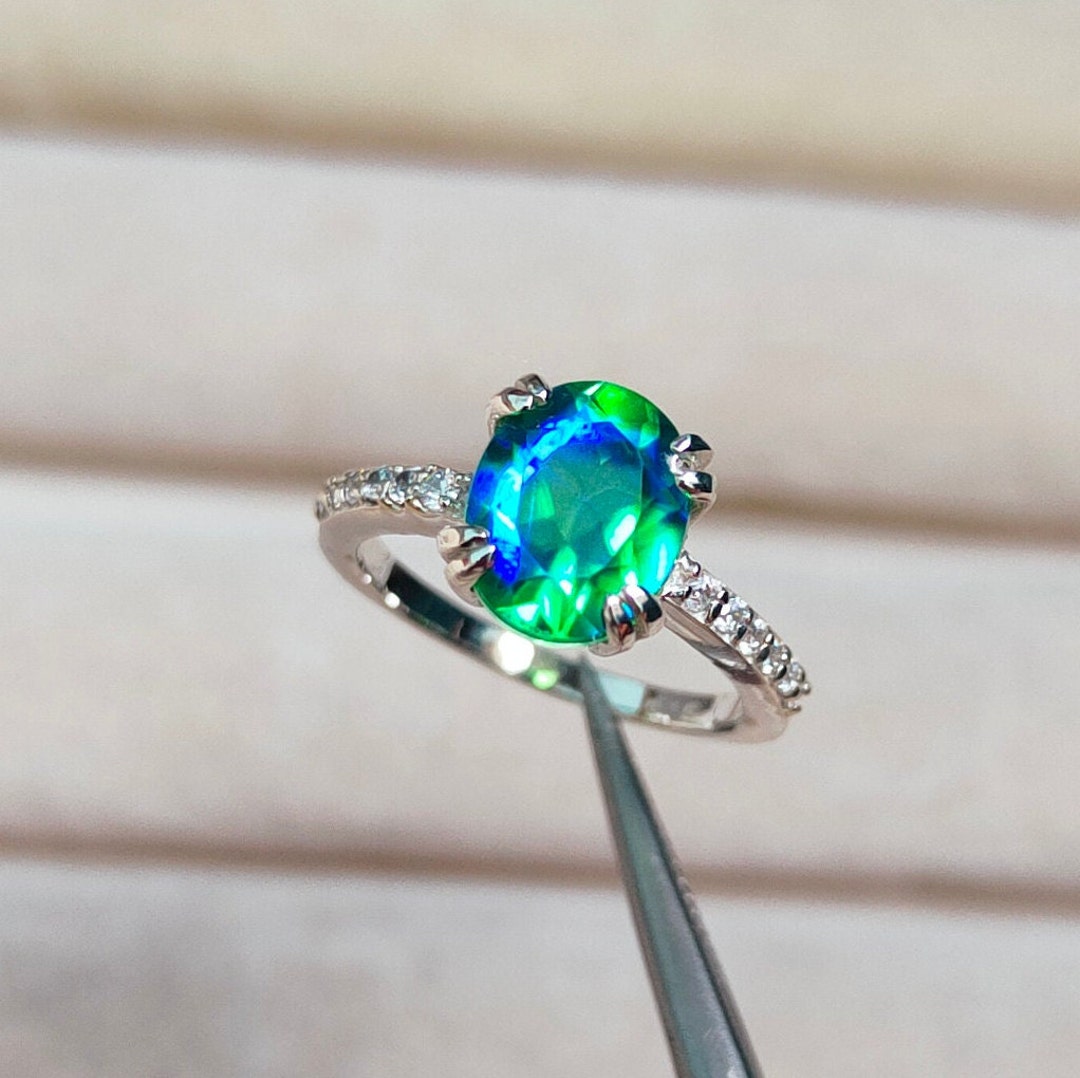 Peacock Quartz Ring, Oval Cut Peacock Quartz Ring, 925 Sterling Silver ...
