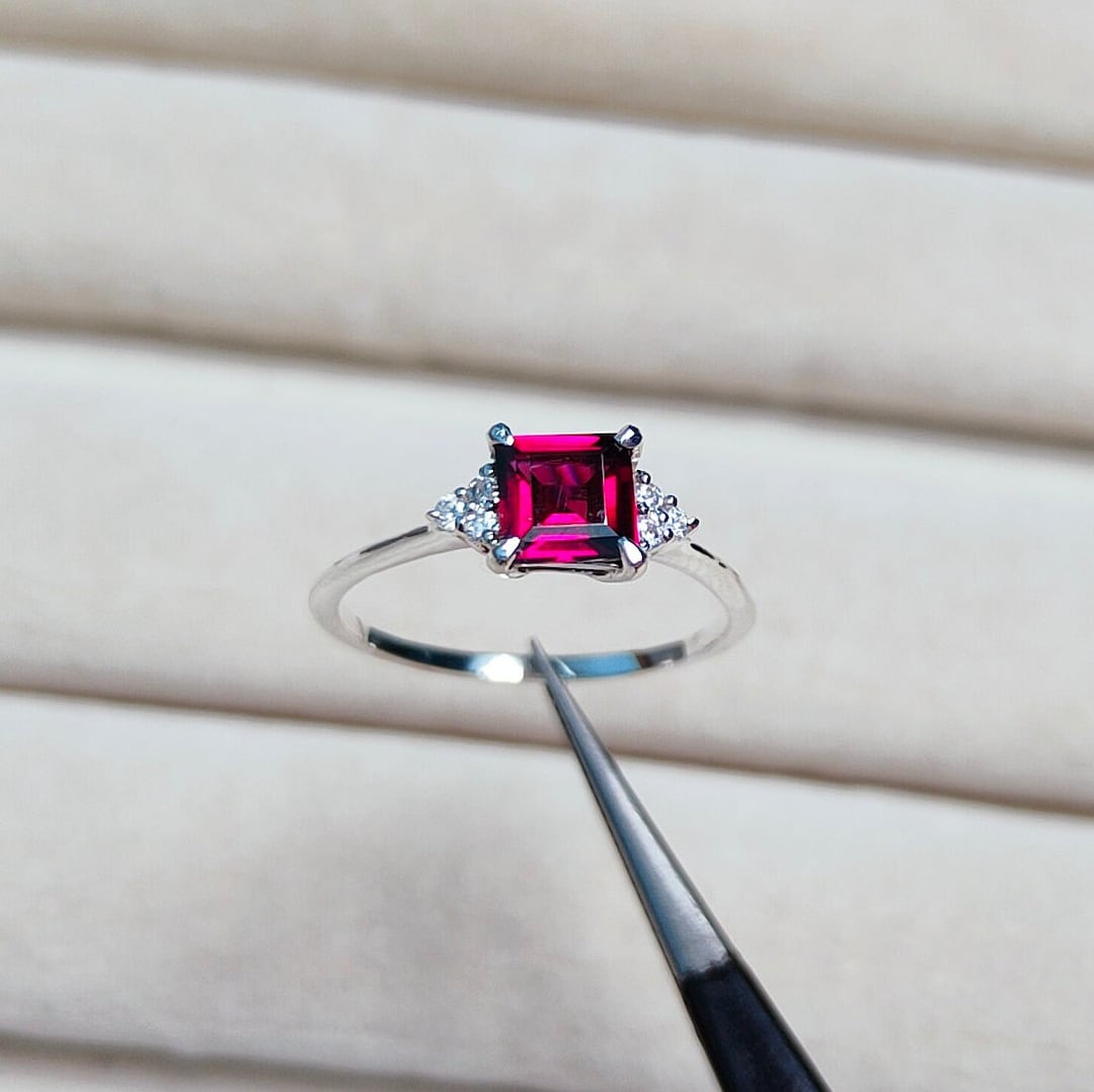 Rhodolite Garnet Ring, Square Cut Rhodolite Garnet Ring 925 Sterling ...