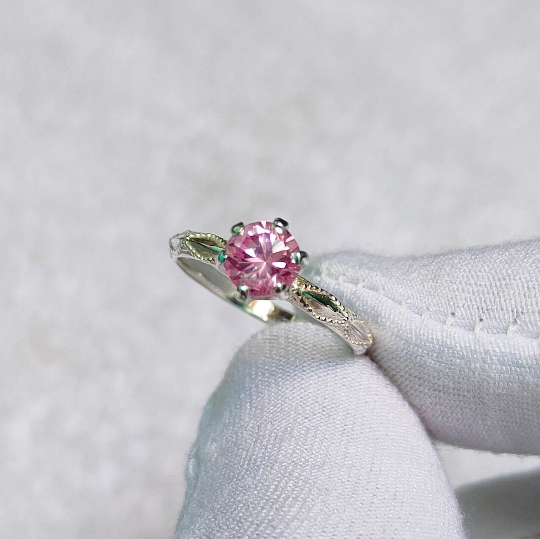 Pink Diamond Ring, Round Pink Diamond Ring, 925 Sterling Silver Ring ...