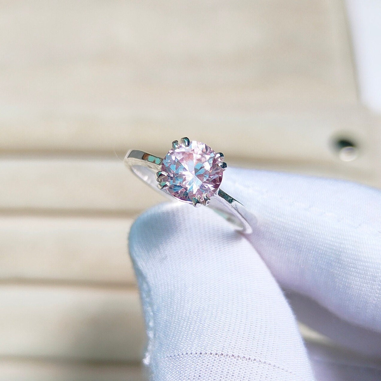 Pink Diamond Ring, Round Pink Diamond Ring, 925 Sterling Silver Ring ...