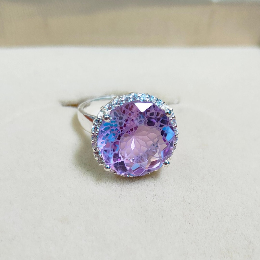 Rose De France Amethyst Ring, Net Cut Pink Amethyst Ring, 925 Sterling ...
