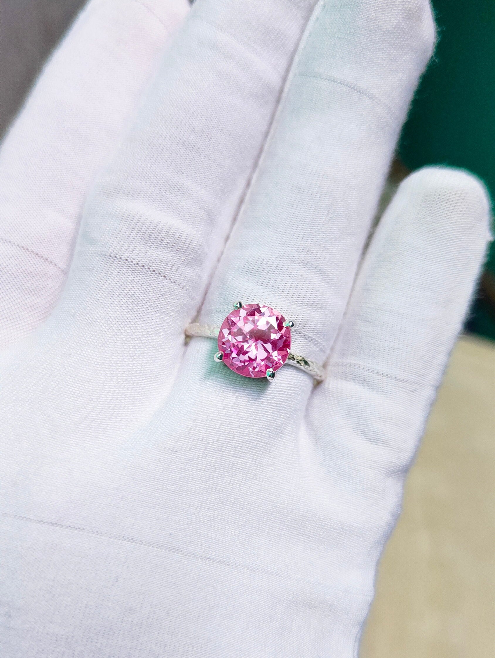 Pink Diamond Ring, Round Pink Diamond Ring, 925 Sterling Silver Ring ...