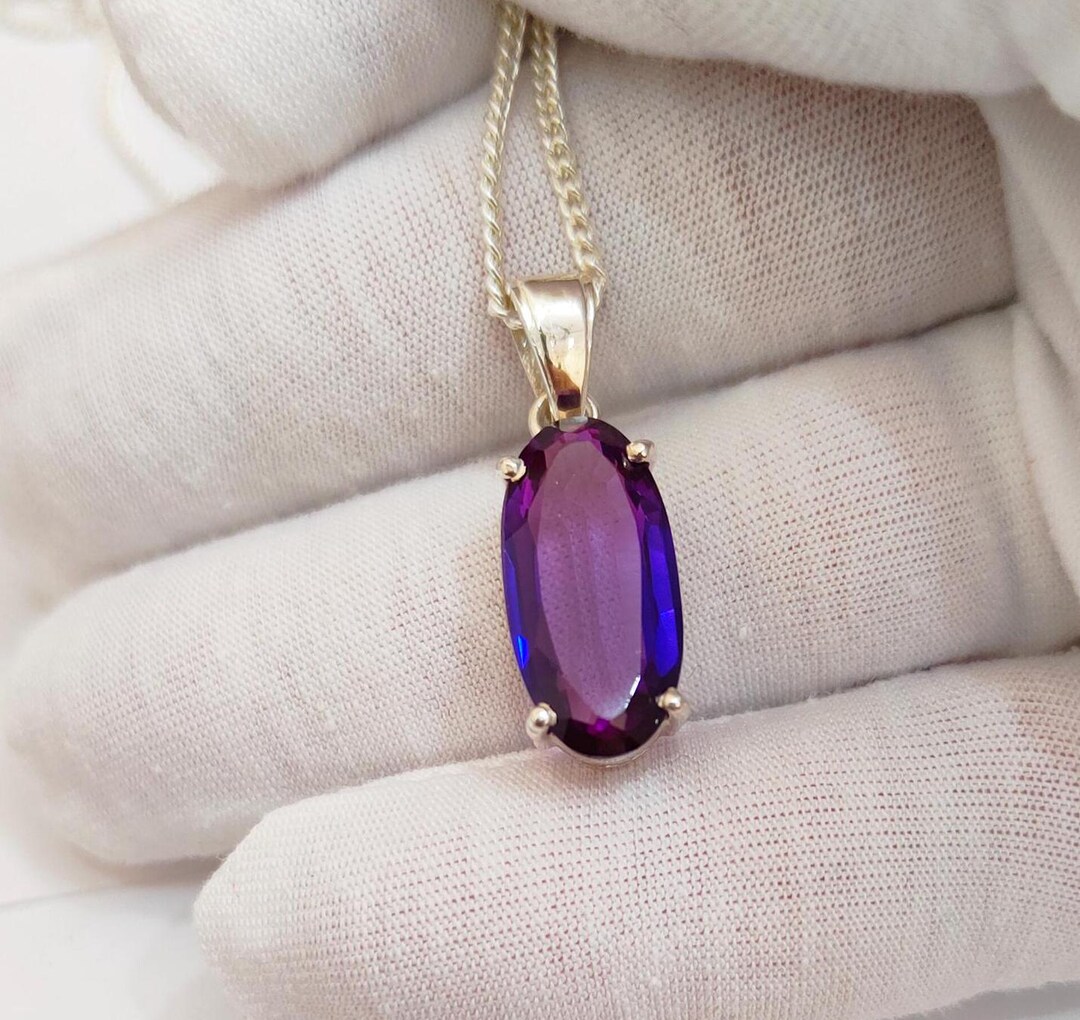 Color Change Sapphire Necklace, 925 Sterling Silver Necklace, Multi ...
