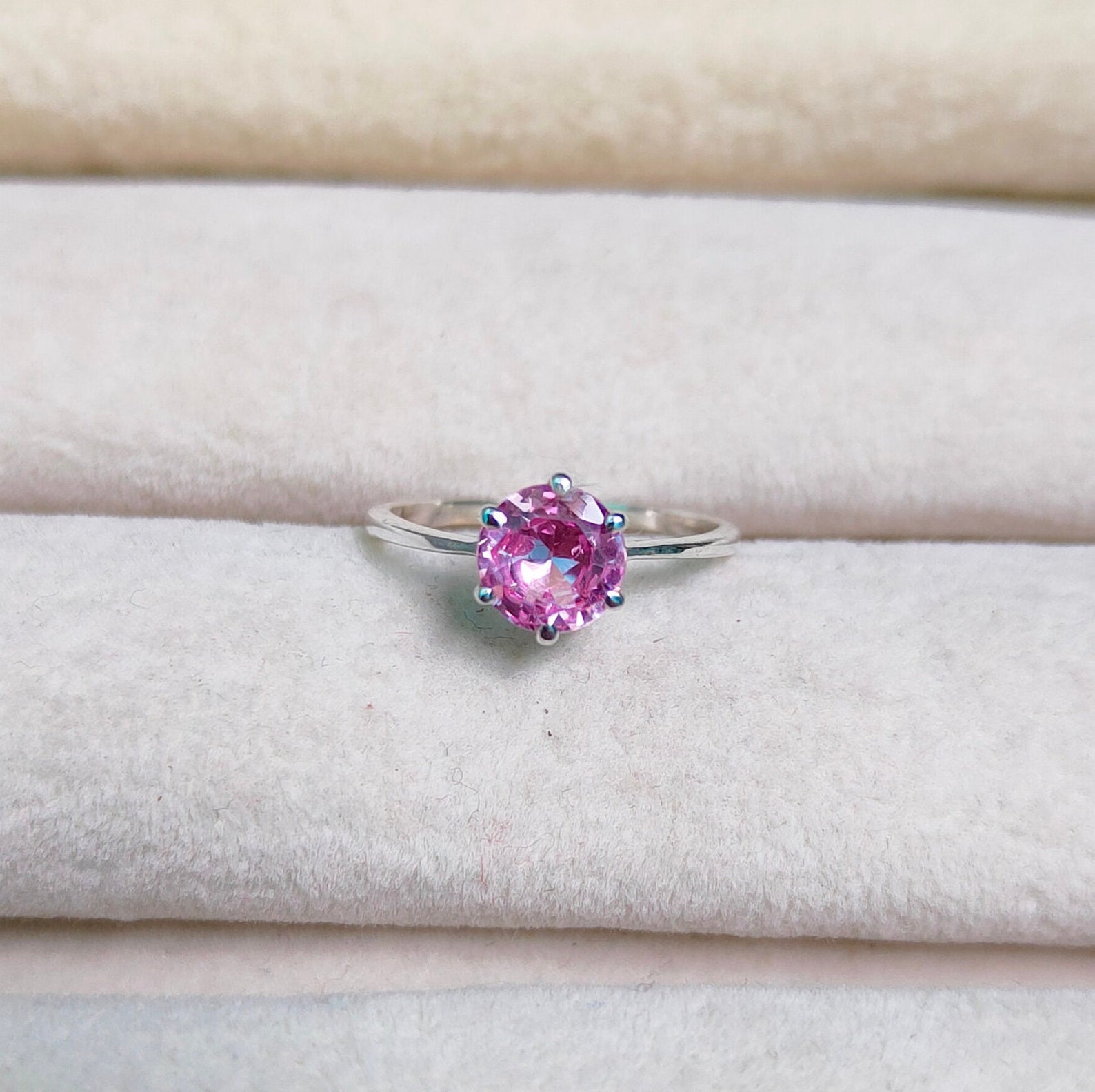 Pink Diamond Ring, Round Pink Diamond Ring, 925 Sterling Silver Ring ...
