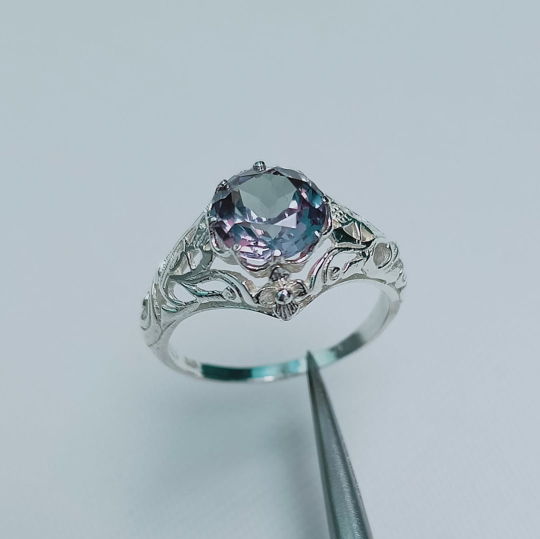 Alexandrite Ring, 925 Sterling Silver Ring, Lab Created Alexandrite ...
