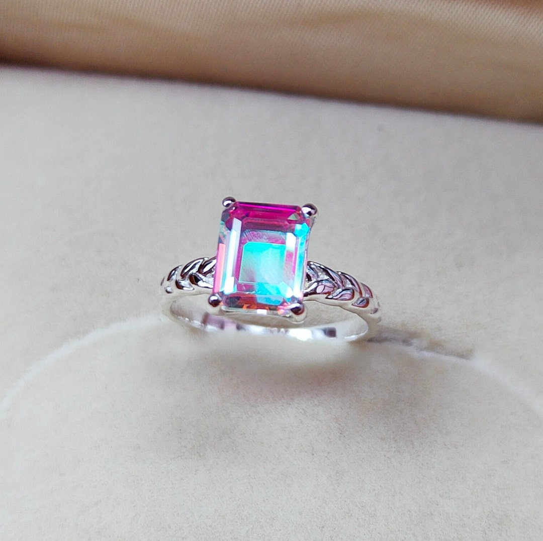 Mystic Opal Ring, Octagon Mystic Opal Ring 925 Sterling Silver Ring ...