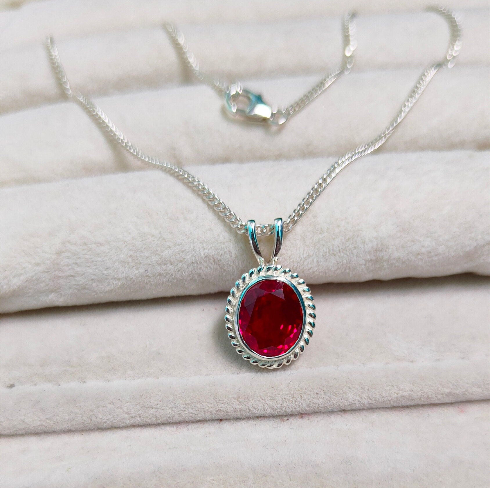 Pigeon Blood Ruby Pendant, Oval Cut Pigeon Blood Ruby Necklace, 925 ...