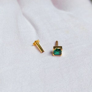 Natural Emerald Nose Stud, Emerald Nose Pin, 18k Gold Nose Stud, Natural Emerald Nose Gold Stud ...