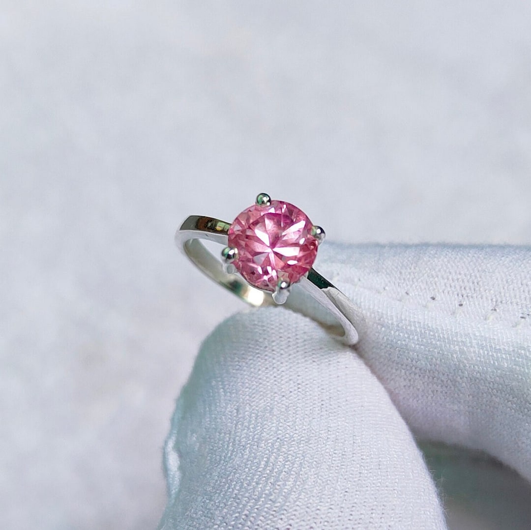 Pink Diamond Ring, Round Pink Diamond Ring, 925 Sterling Silver Ring ...