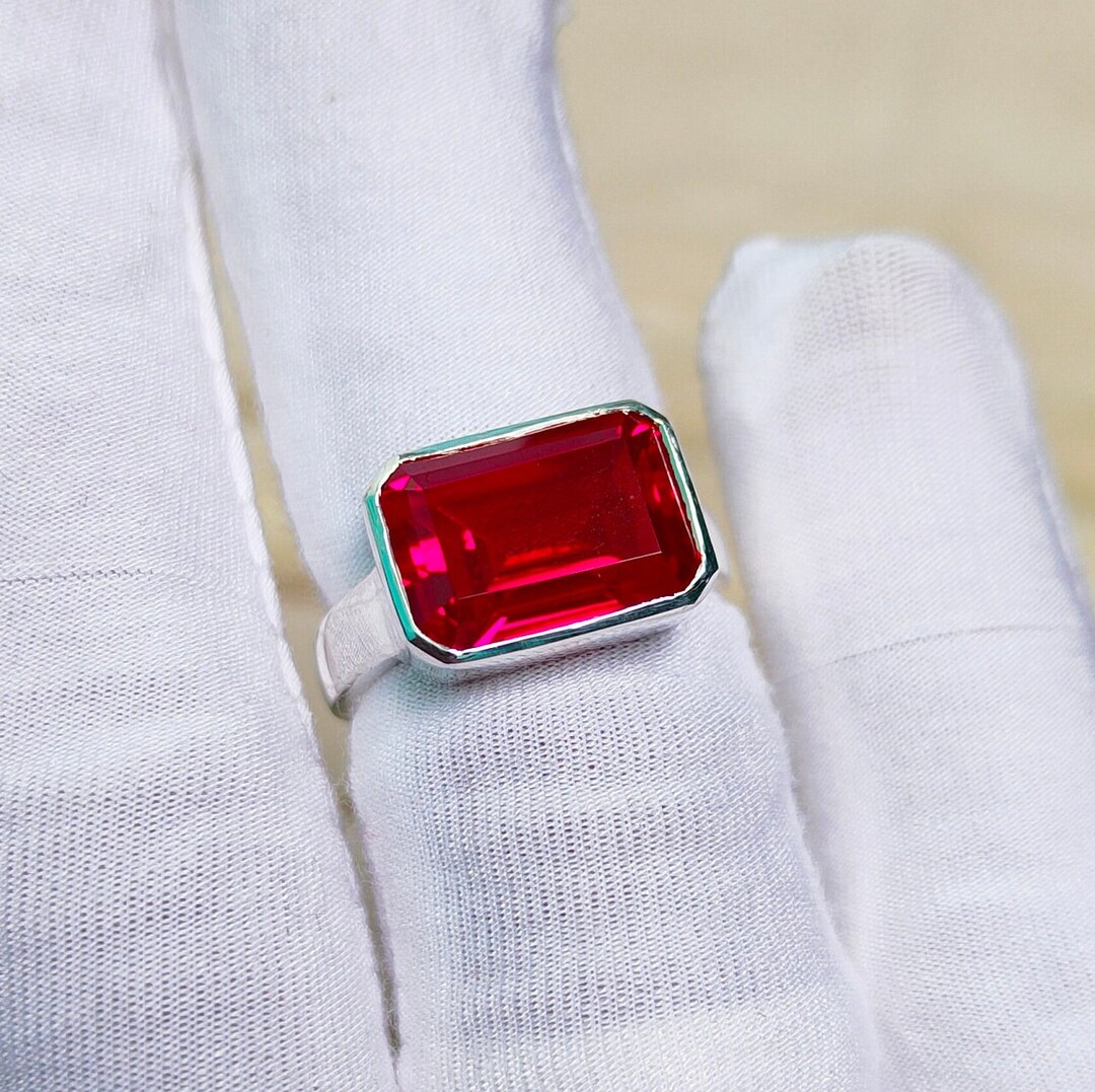 Pigeon Blood Ruby Ring, Octagon Cut Pigeon Blood Ruby Ring, 925 ...
