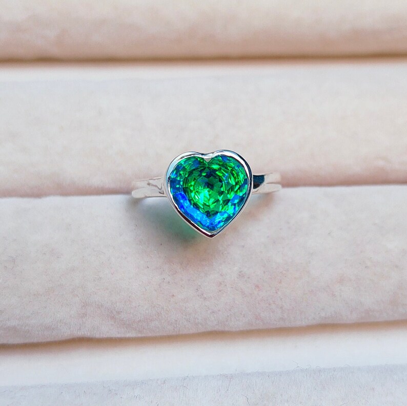 Peacock Quartz Ring Heart Shape Peacock Quartz Ring 925 - Etsy