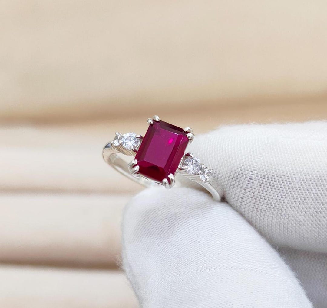 Pigeon Blood Ruby Ring, Octagon Cut Pigeon Blood Ruby Ring, 925 ...