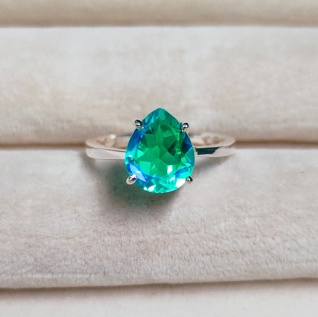 Peacock Quartz Ring, Pear Cut Peacock Quartz Ring, 925 Sterling Silver ...