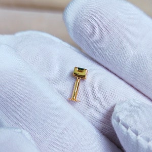 Natural Emerald Nose Stud, Emerald Nose Pin, 18k Gold Nose Stud, Natural Emerald Nose Gold Stud ...