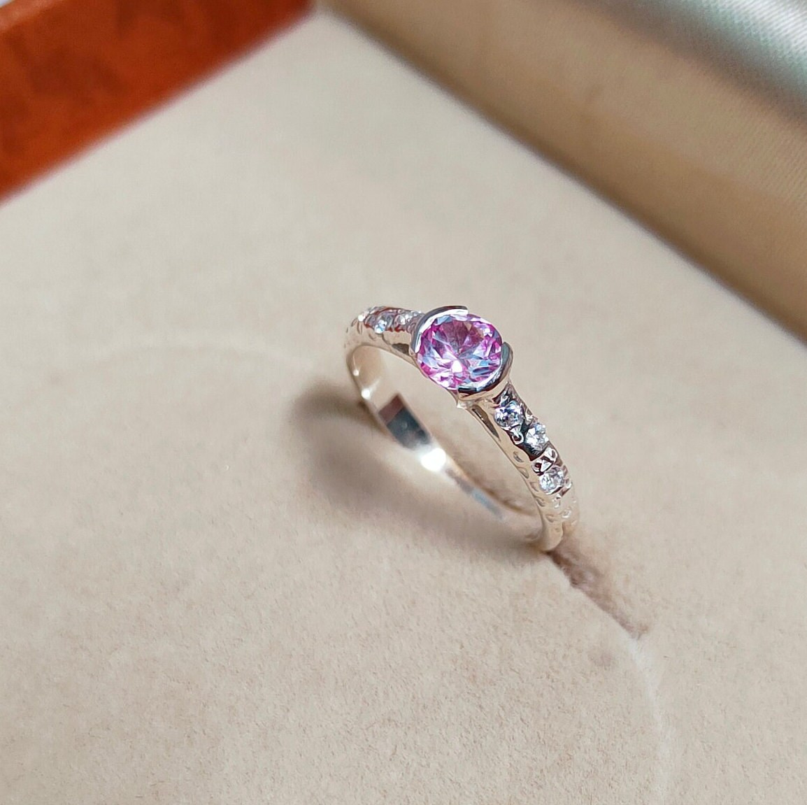 Pink Diamond Ring, Round Pink Diamond Ring, 925 Sterling Silver Ring ...