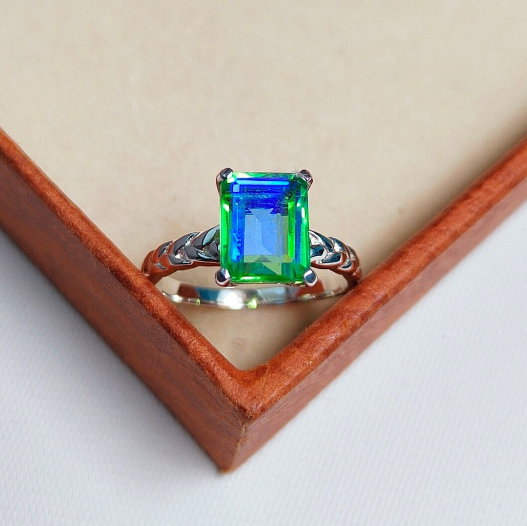 Peacock Quartz Ring, Octagon Cut Peacock Quartz Ring, 925 Sterling ...