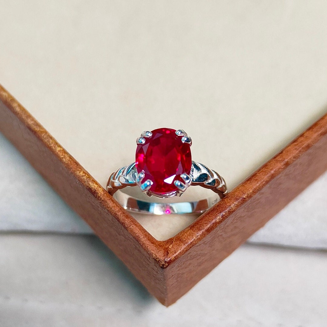 Pigeon Blood Ruby Ring, Oval Cut Pigeon Blood Ruby Ring, 925 Sterling ...