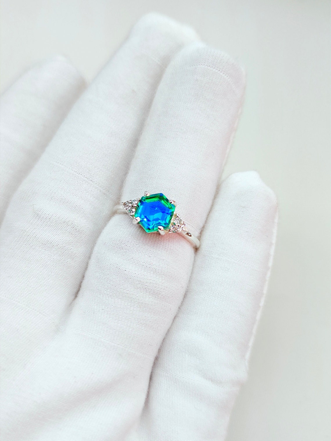 Peacock Quartz Ring Hexogen Cut Peacock Quartz Ring 925 - Etsy