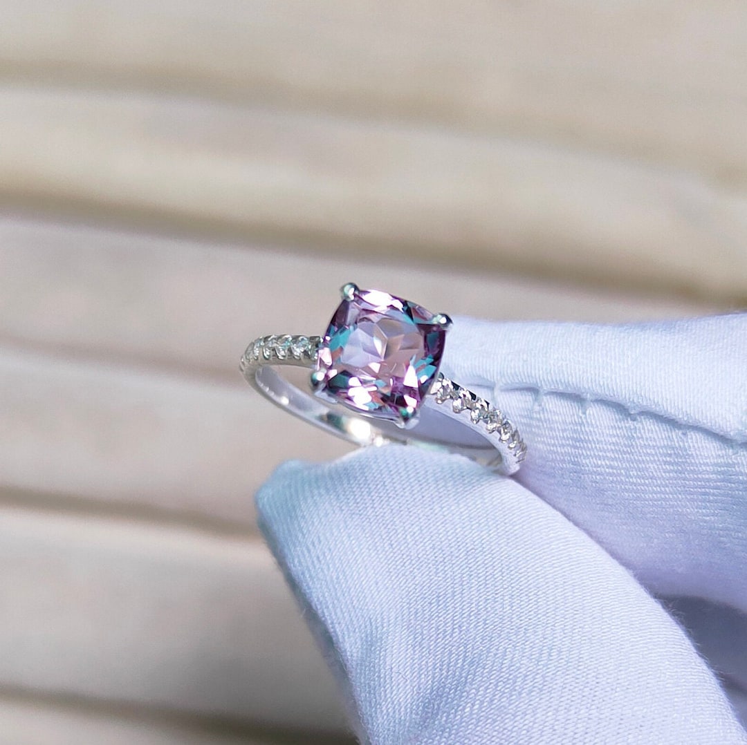 Rose De France Amethyst Ring, Cushion Cut Rose De France, Pink Amethyst ...