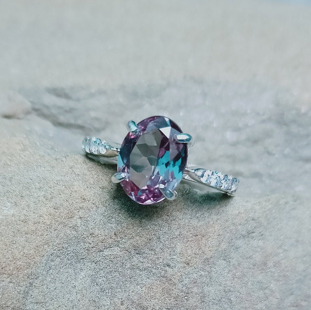 Lab Created Alexandrite Ring, 925 Sterling Silver Ring, Color Change ...