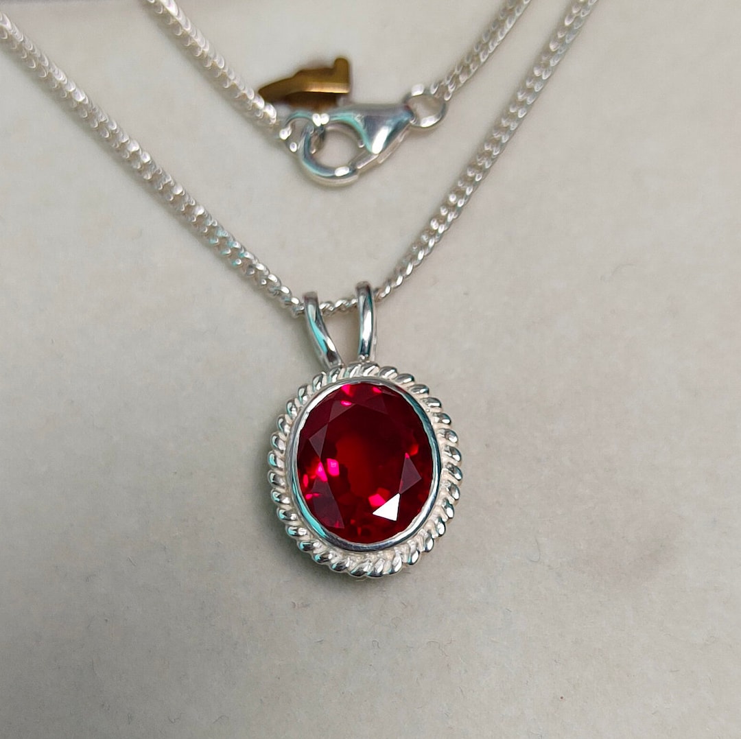 Pigeon Blood Ruby Pendant, Oval Cut Pigeon Blood Ruby Necklace, 925 ...