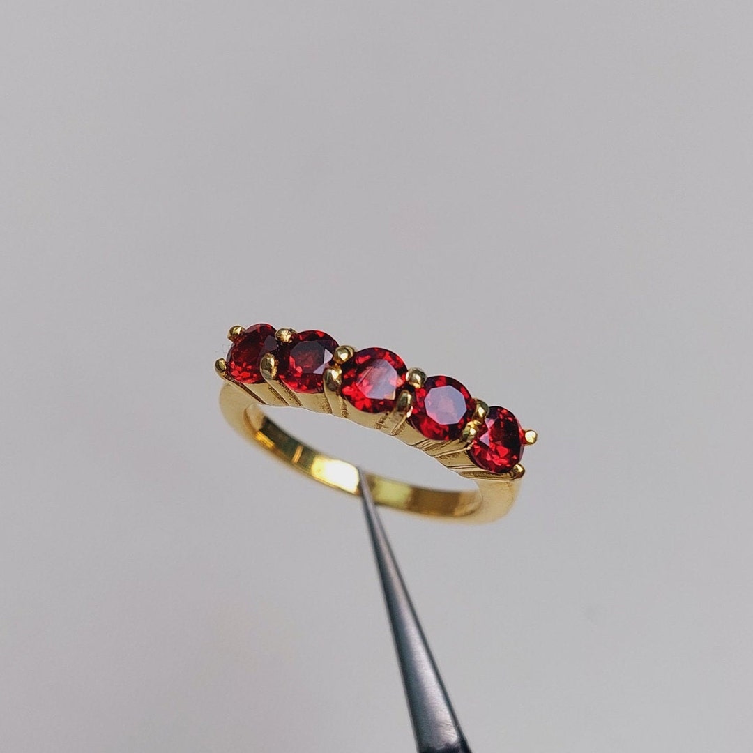 Red Garnet Band Ring, 925 Sterling Silver Ring, Garnet Eternity Band ...