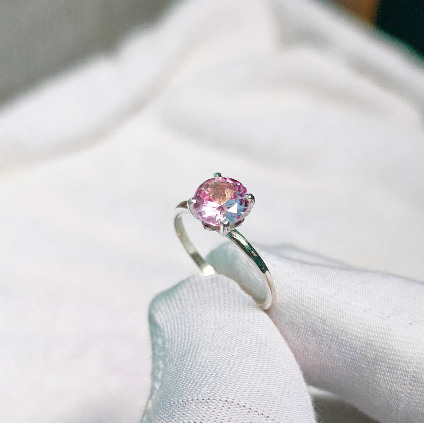 Pink Diamond Ring, Round Pink Diamond Ring, 925 Sterling Silver Ring ...