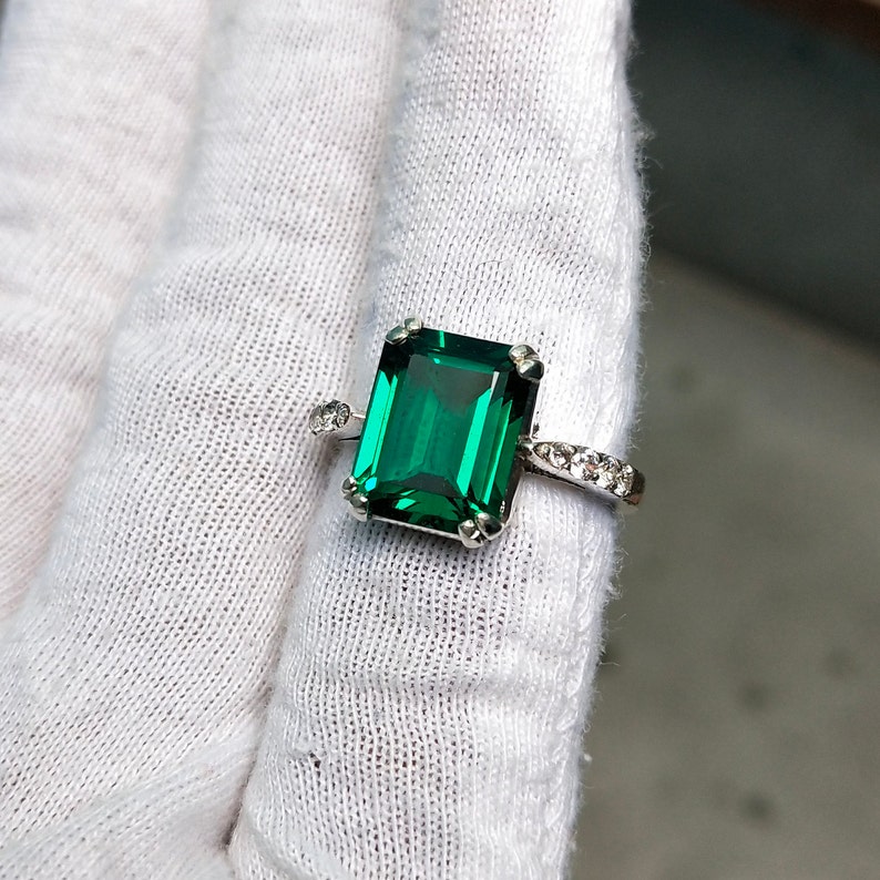 Lab Created Emerald Ring Octagon Cut Lab Emerald Ring 925 - Etsy