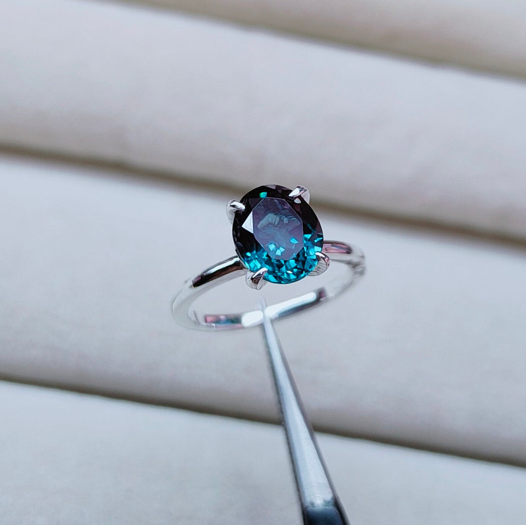 Ocean Teal Sapphire Ring, Oval Cut Teal Sapphire Ring, 925 Sterling ...