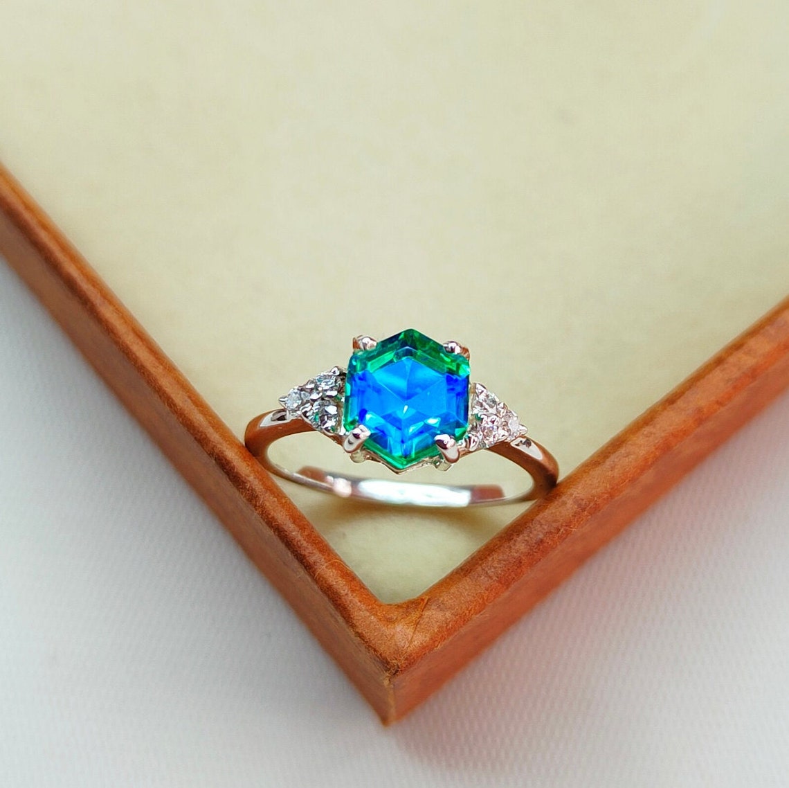 Peacock Quartz Ring Hexogen Cut Peacock Quartz Ring 925 - Etsy