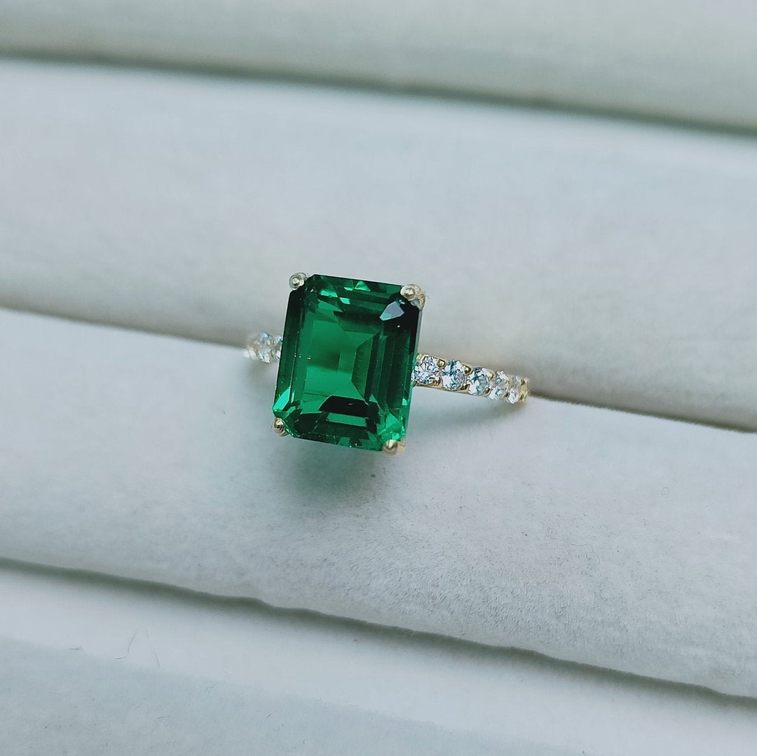 Lab Created Emerald Ring, 925 Sterling Silver Ring, Look Like Natural ...