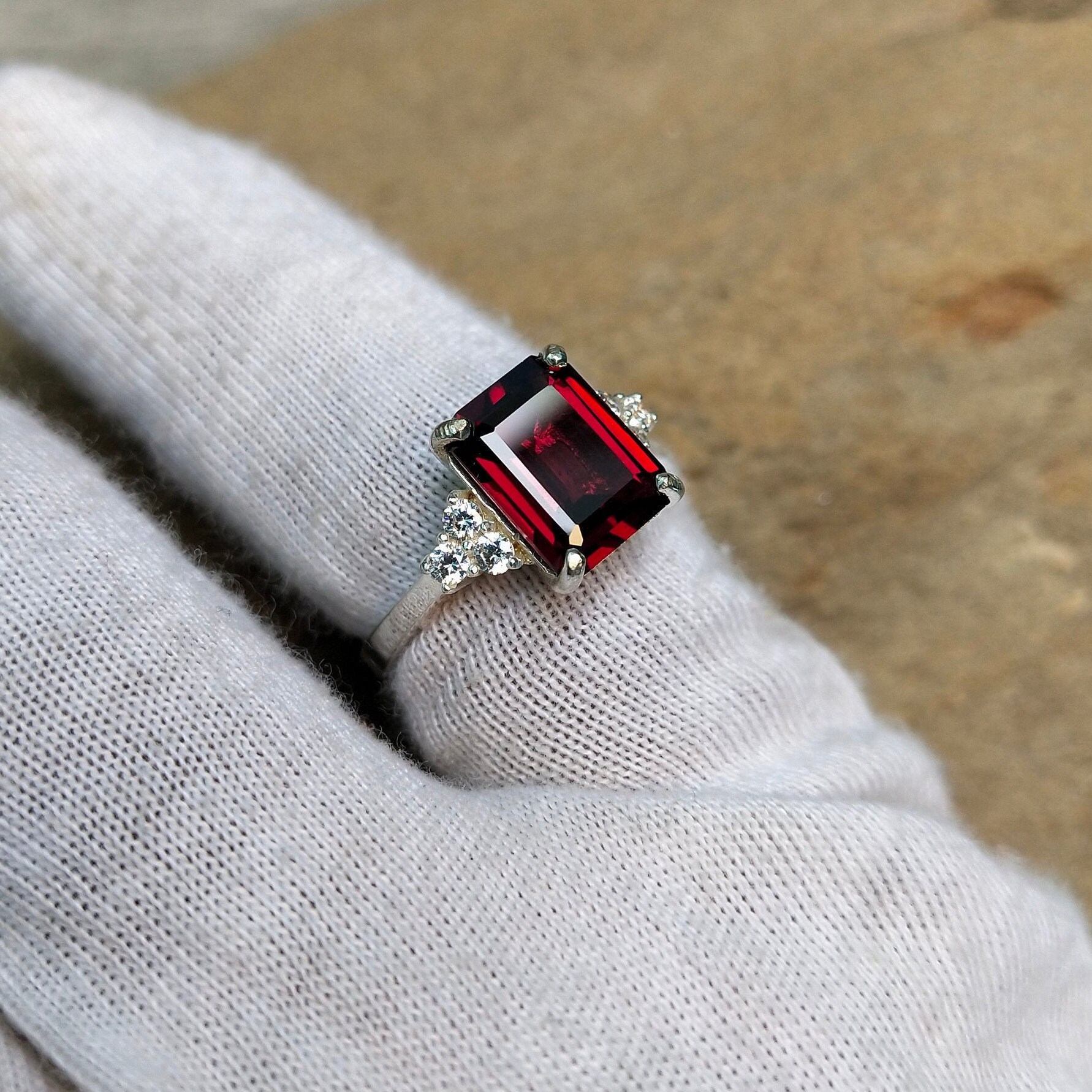 Red Garnet Ring 925 Sterling Silver Ring Faceted Garnet | Etsy