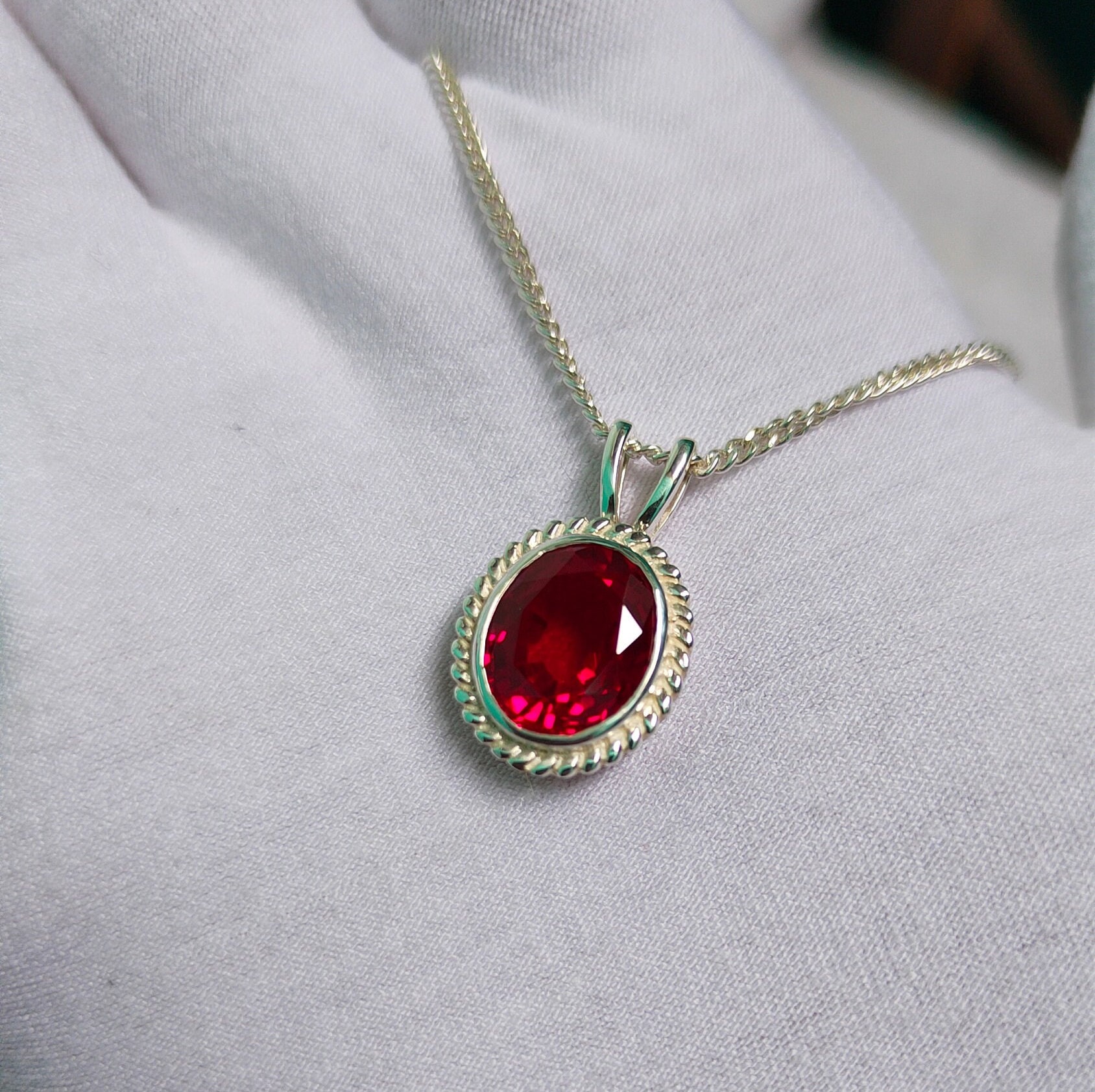 Pigeon Blood Ruby Pendant, Oval Cut Pigeon Blood Ruby Necklace, 925 ...