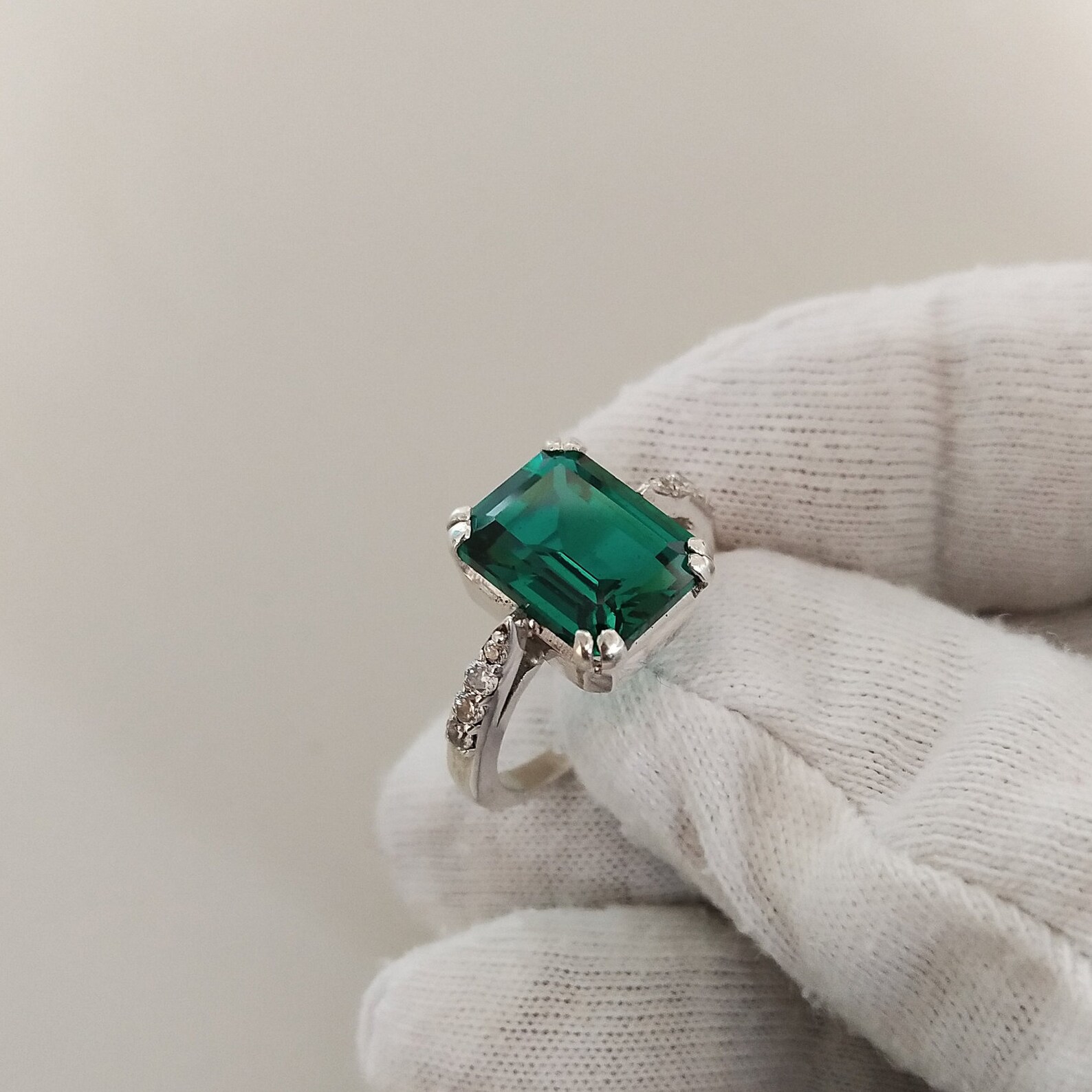 Lab Created Emerald Ring Octagon Cut Lab Emerald Ring 925 - Etsy