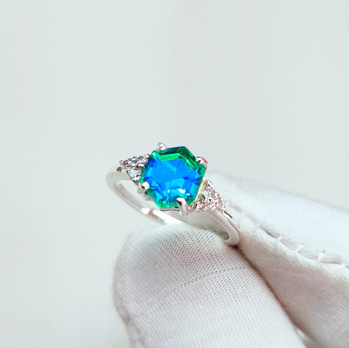 Peacock Quartz Ring Hexogen Cut Peacock Quartz Ring 925 - Etsy