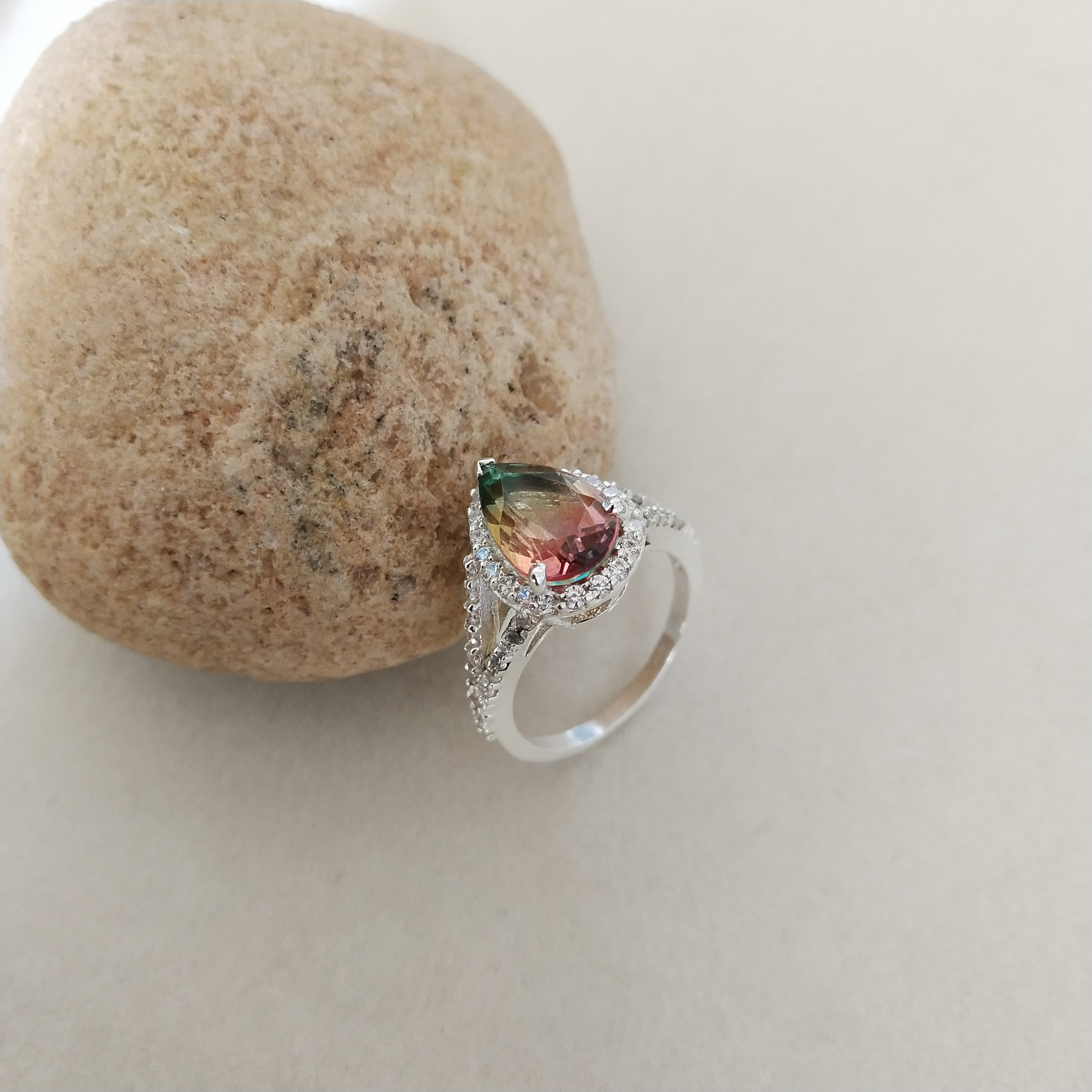 Watermelon Tourmaline Ring 925 Sterling Silver Ring | Etsy